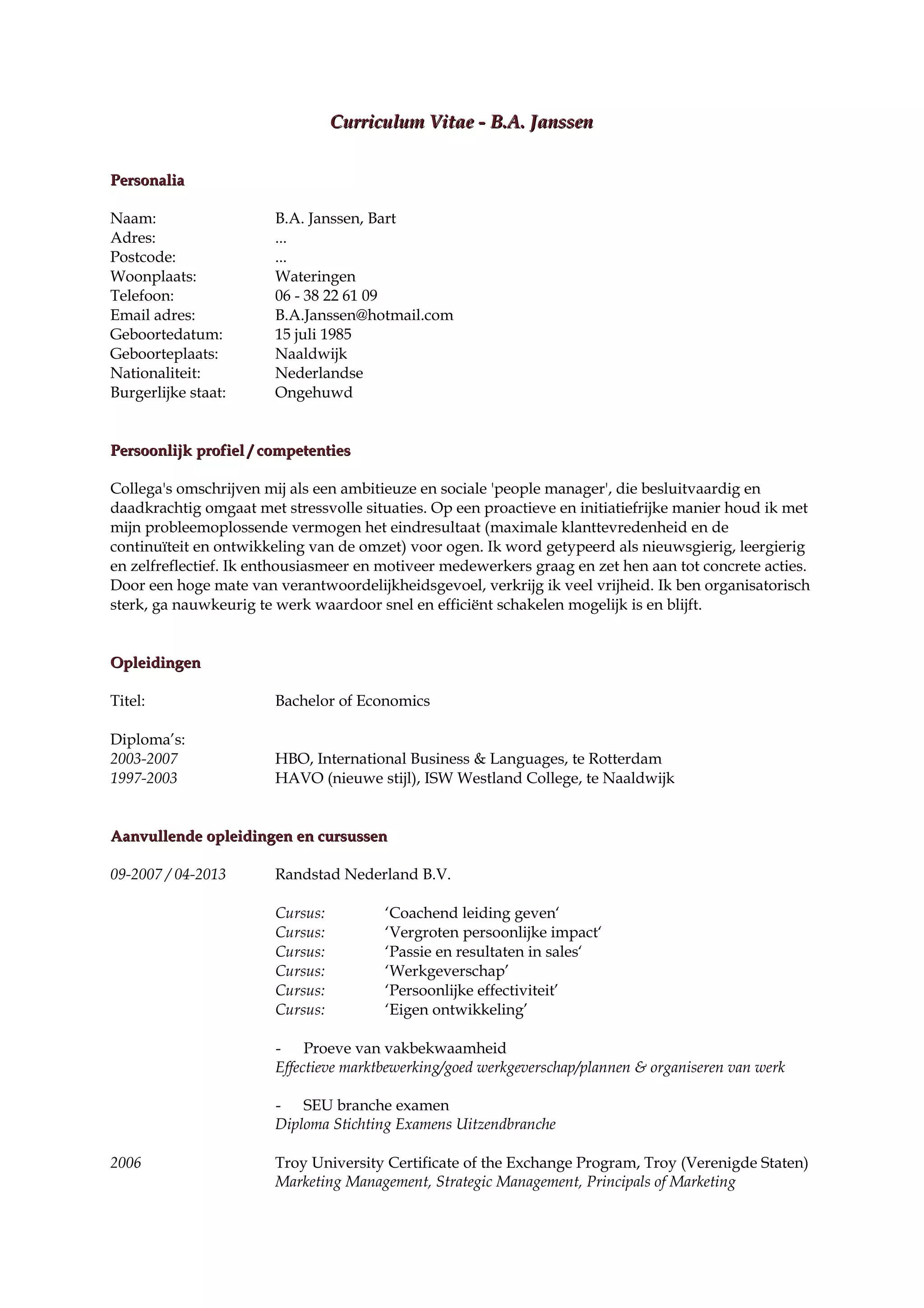 CV Bart Janssen, 2014 | DOC