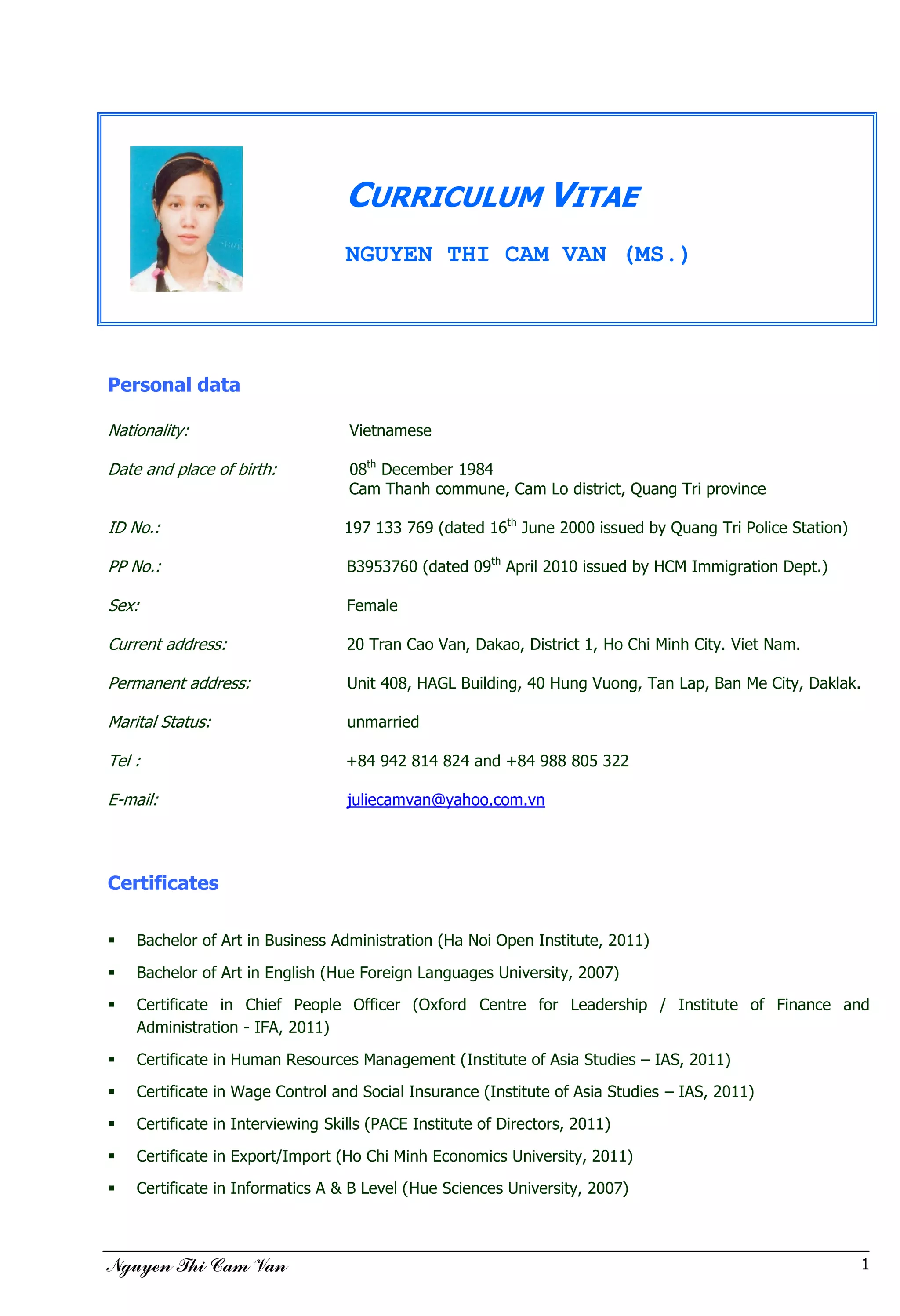 Curriculum Vitae Cam Van (E) | PDF