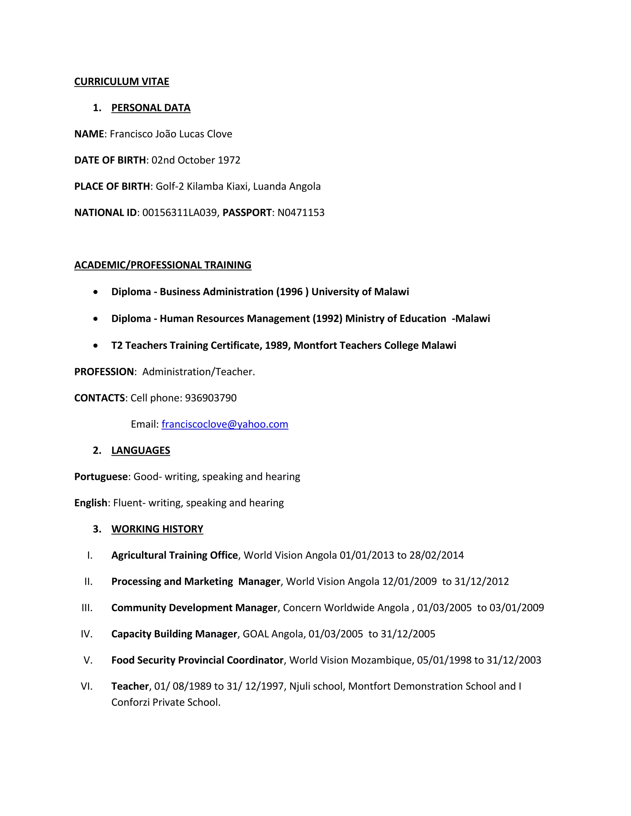 Curriculum vitae clove | PDF