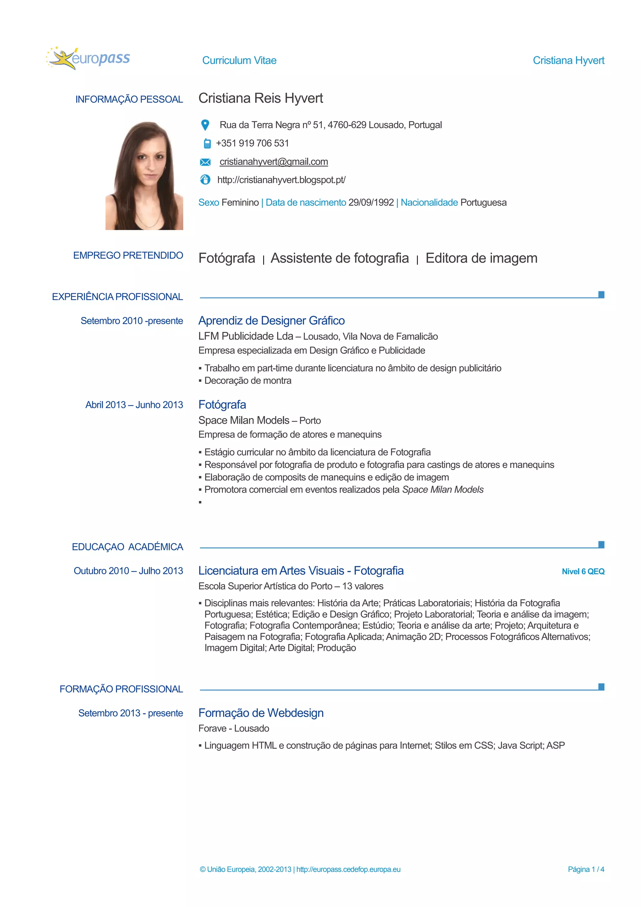 Curriculum vitae cristiana hyvert | PDF