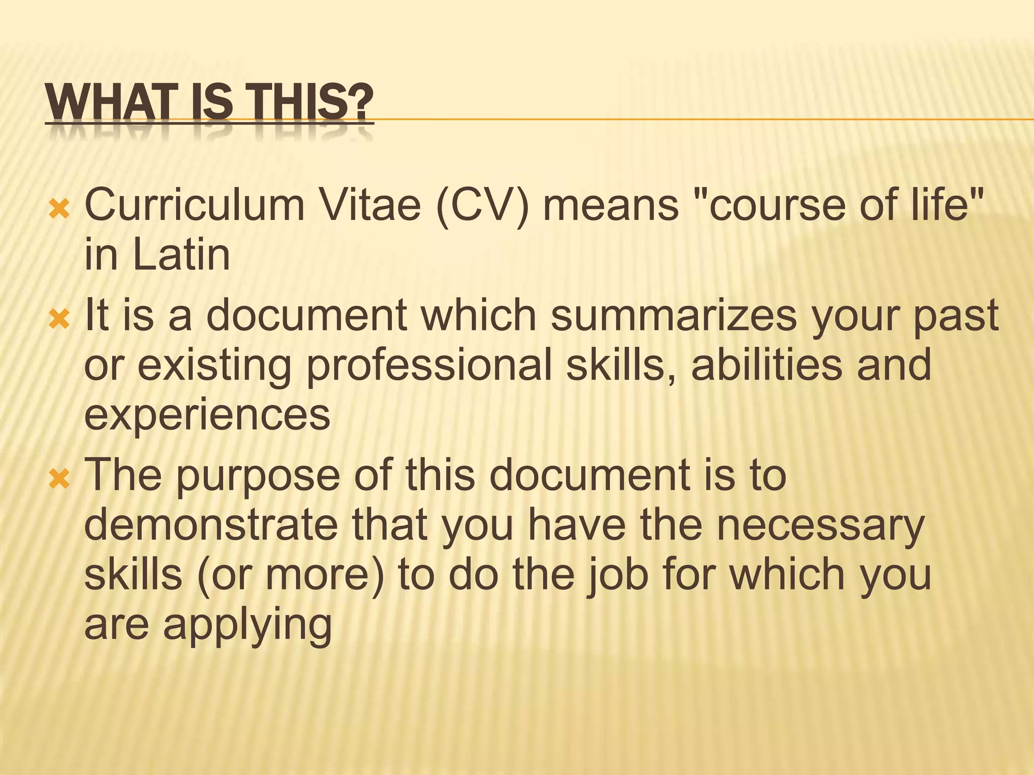 Curriculum vitae (cv) | PPTX