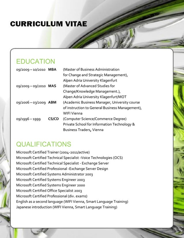 Curriculum Vitae Daniel Jonathan Valik International Version | PDF