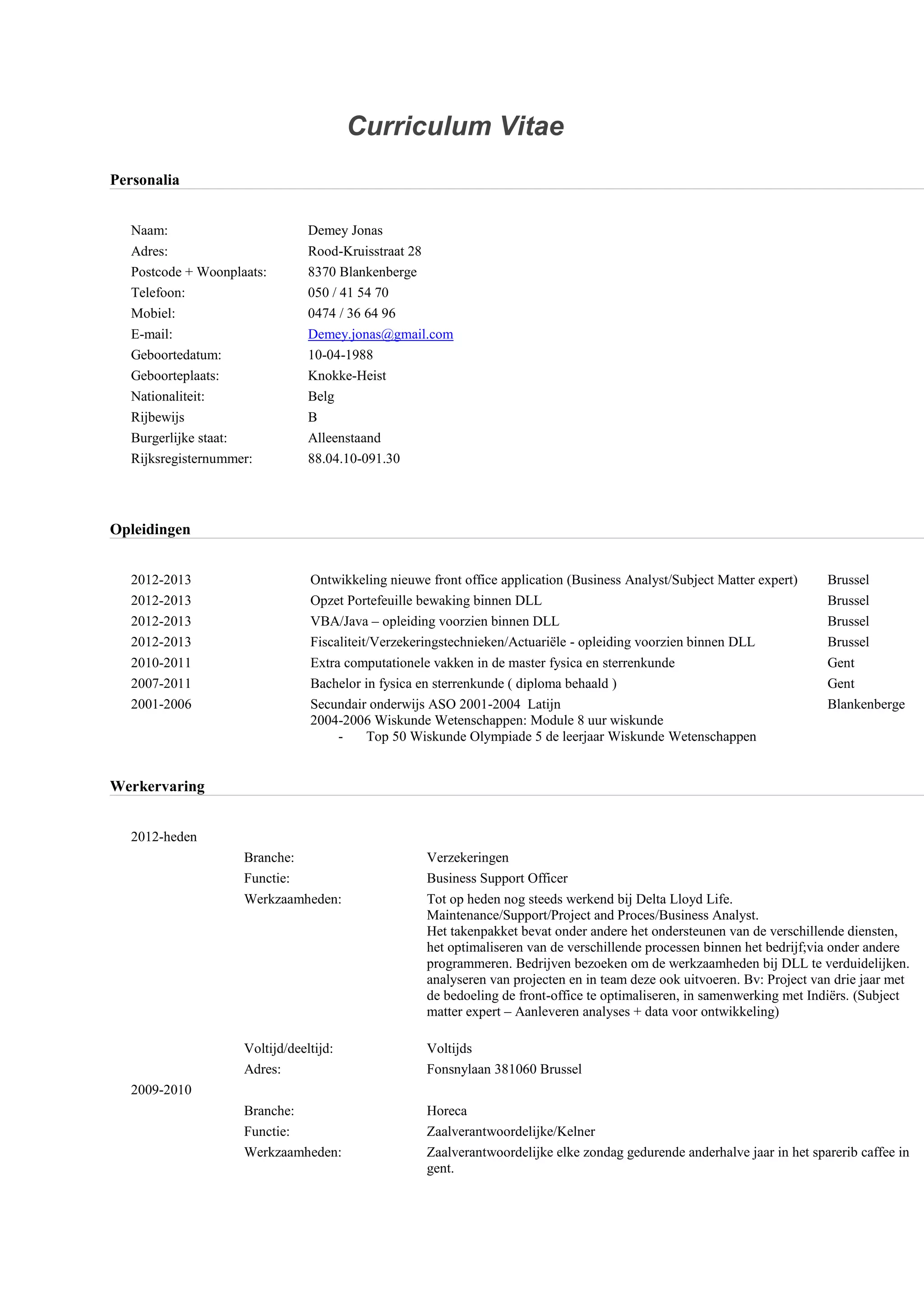 Curriculum vitae demey jonas | DOCX