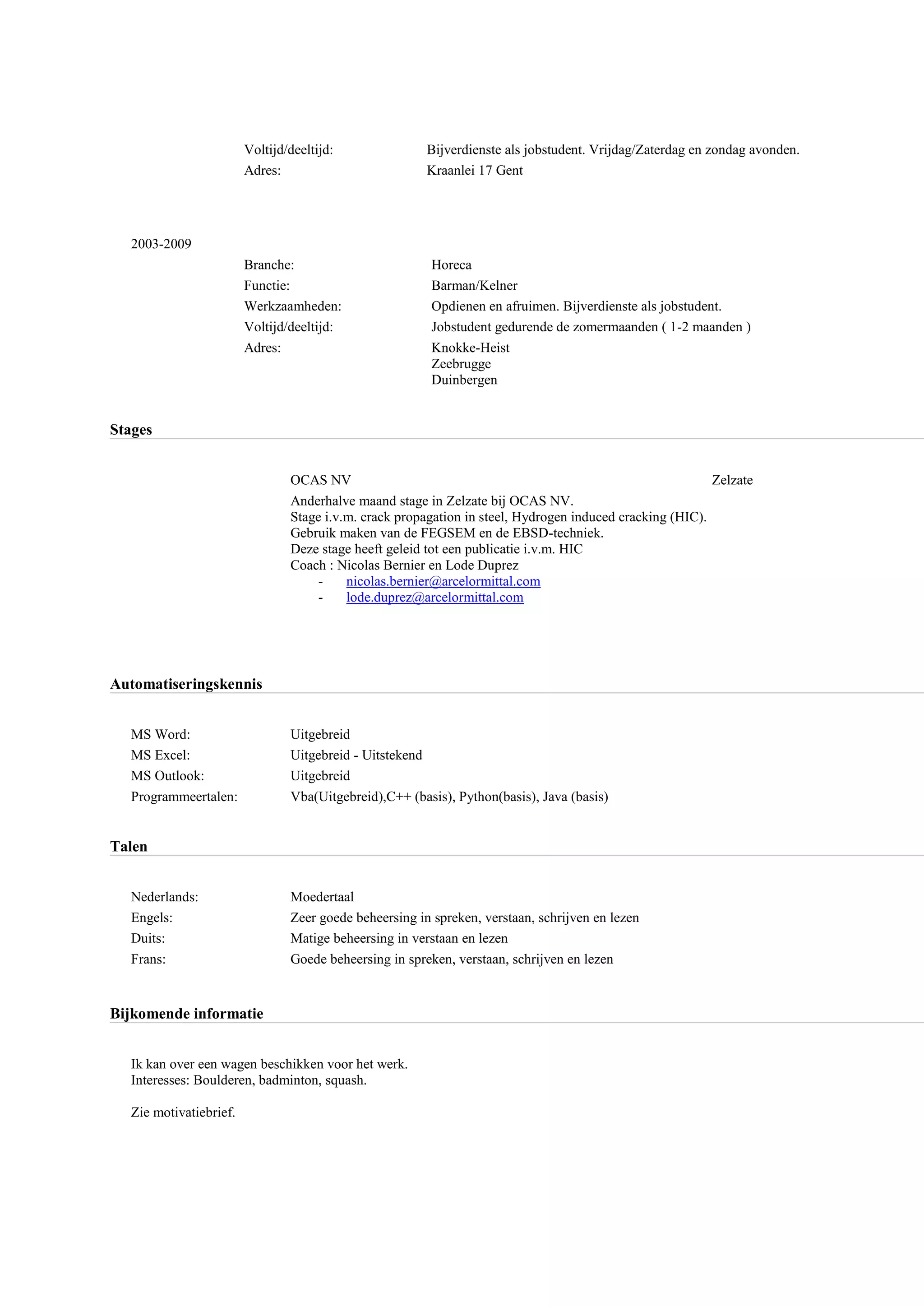 Curriculum vitae demey jonas | DOCX