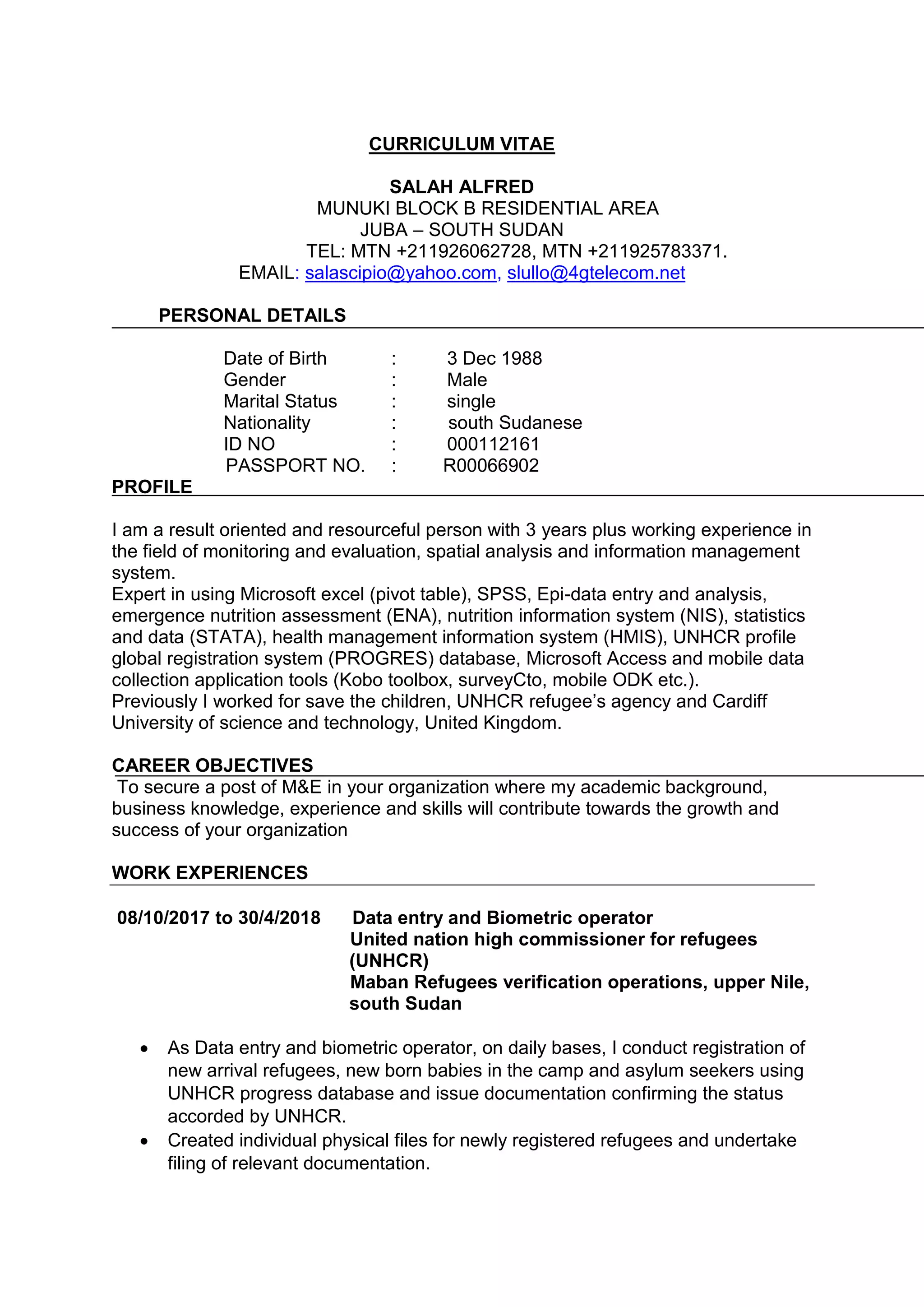 CURRICULUM VITAE, monitoring and evaluation | PDF