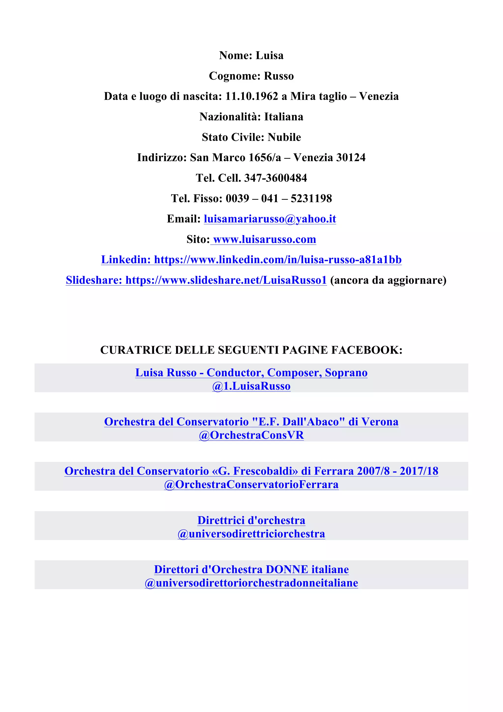 Curriculum Vitae europeo di Luisa Russo 2019 | PDF