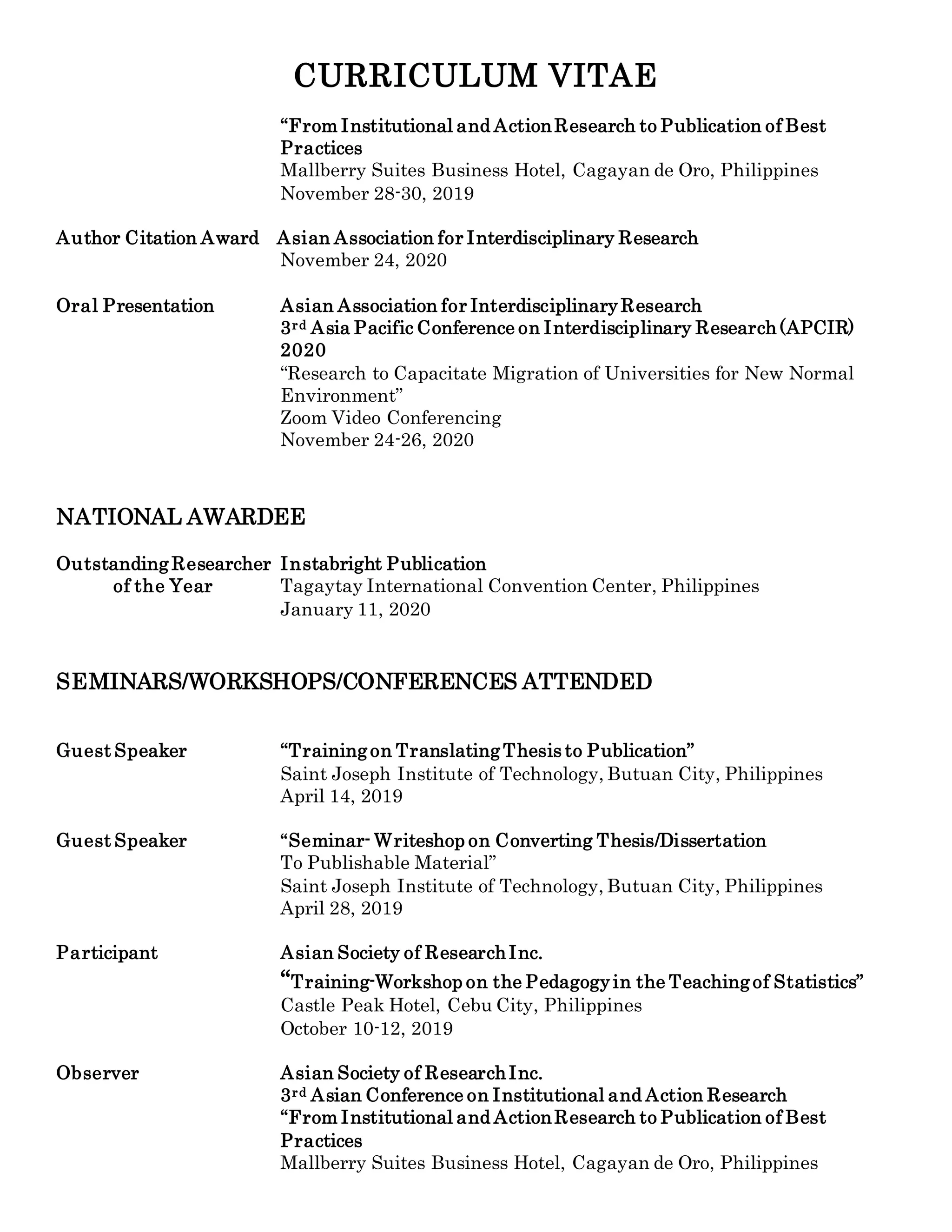 Curriculum Vitae of Felix E. Arcilla Jr. | DOCX