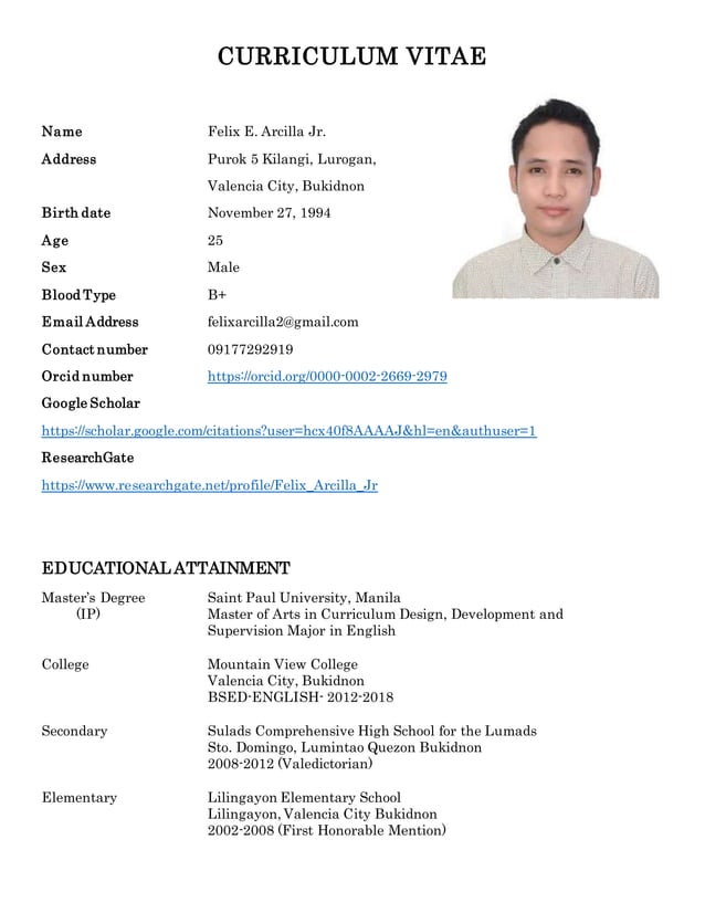 Curriculum Vitae of Felix E. Arcilla Jr. | PDF