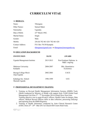 Curriculum vitae for tibengana sam baker 2015 | DOC