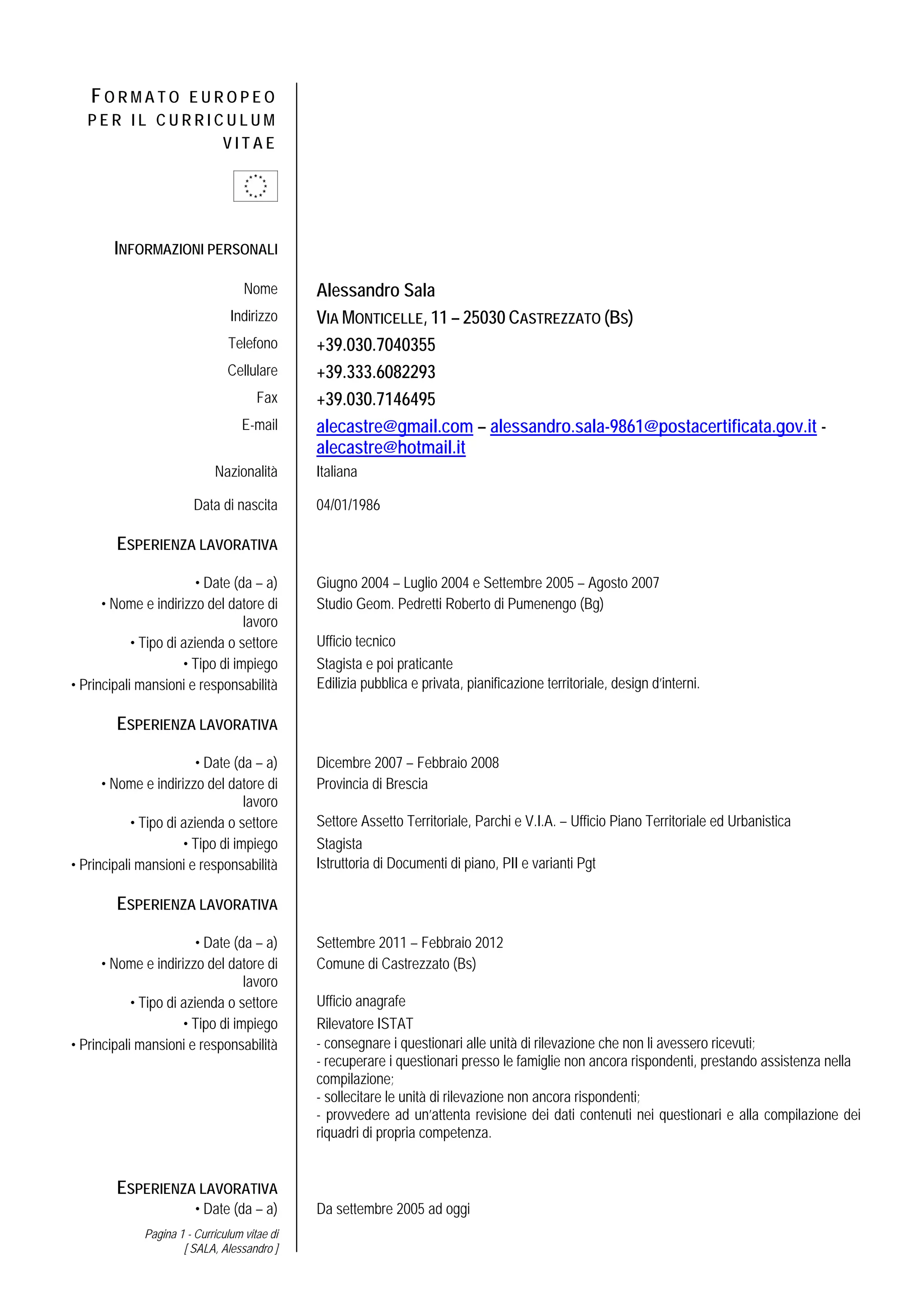 Curriculum Vitae aggiornamento Ottobre 2013 | PDF