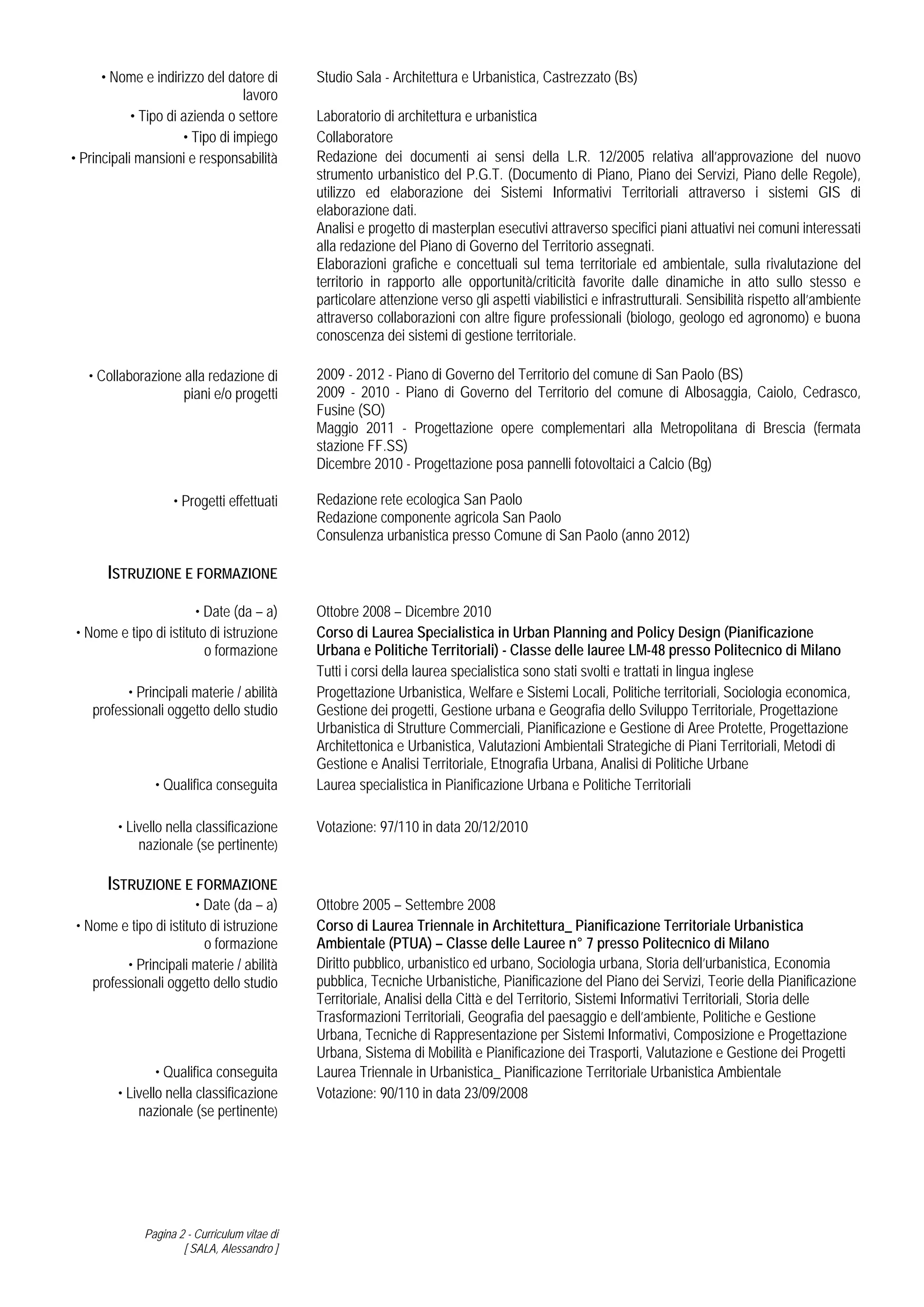 Curriculum Vitae aggiornamento Ottobre 2013 | PDF