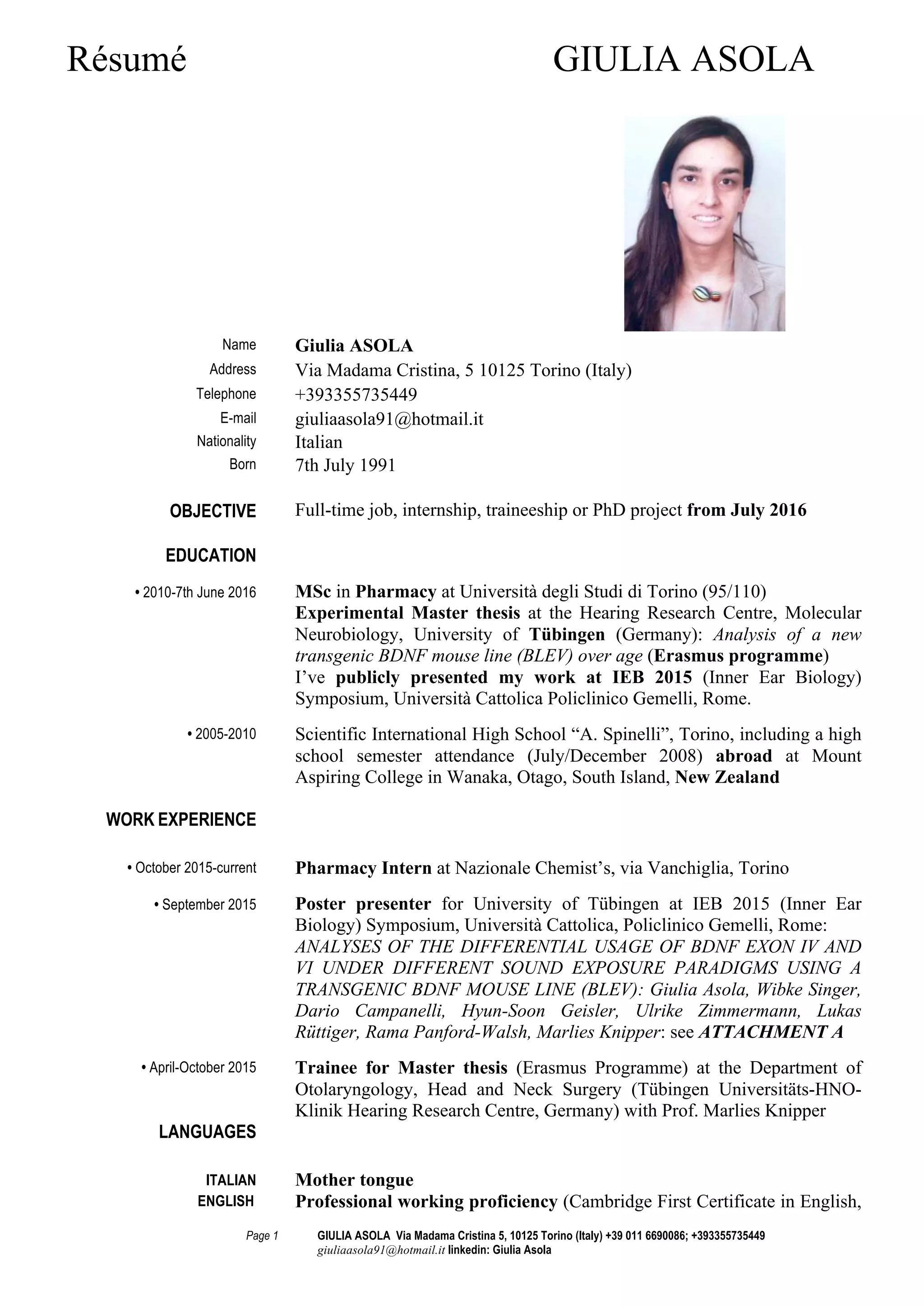 GIULIA ASOLA Curriculum vitae | PDF