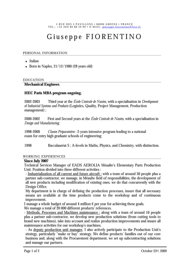 Curriculum Vitae Giuseppe Fiorentino Ve | PDF