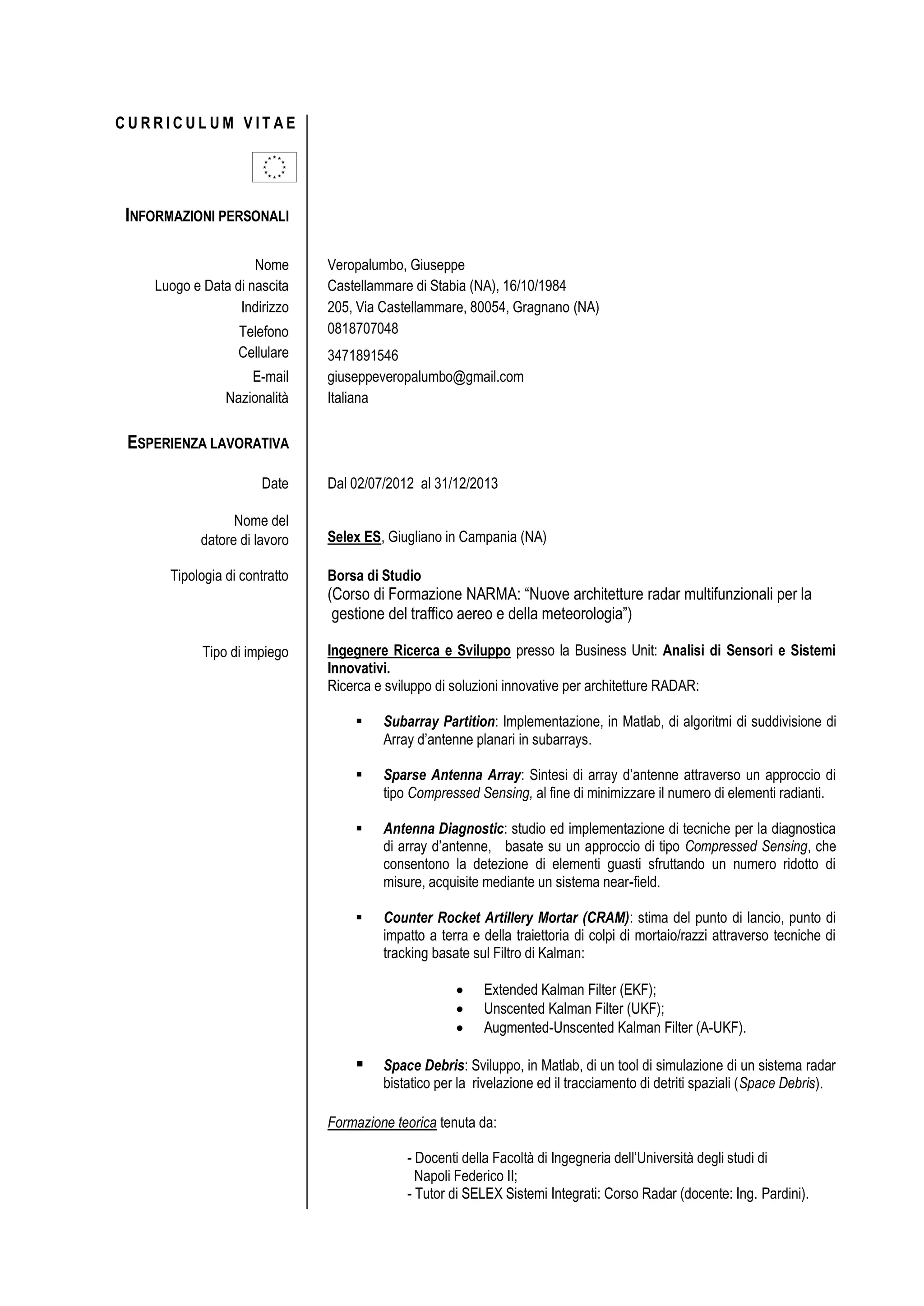 Curriculum vitae Giuseppe Veropalumbo | PDF