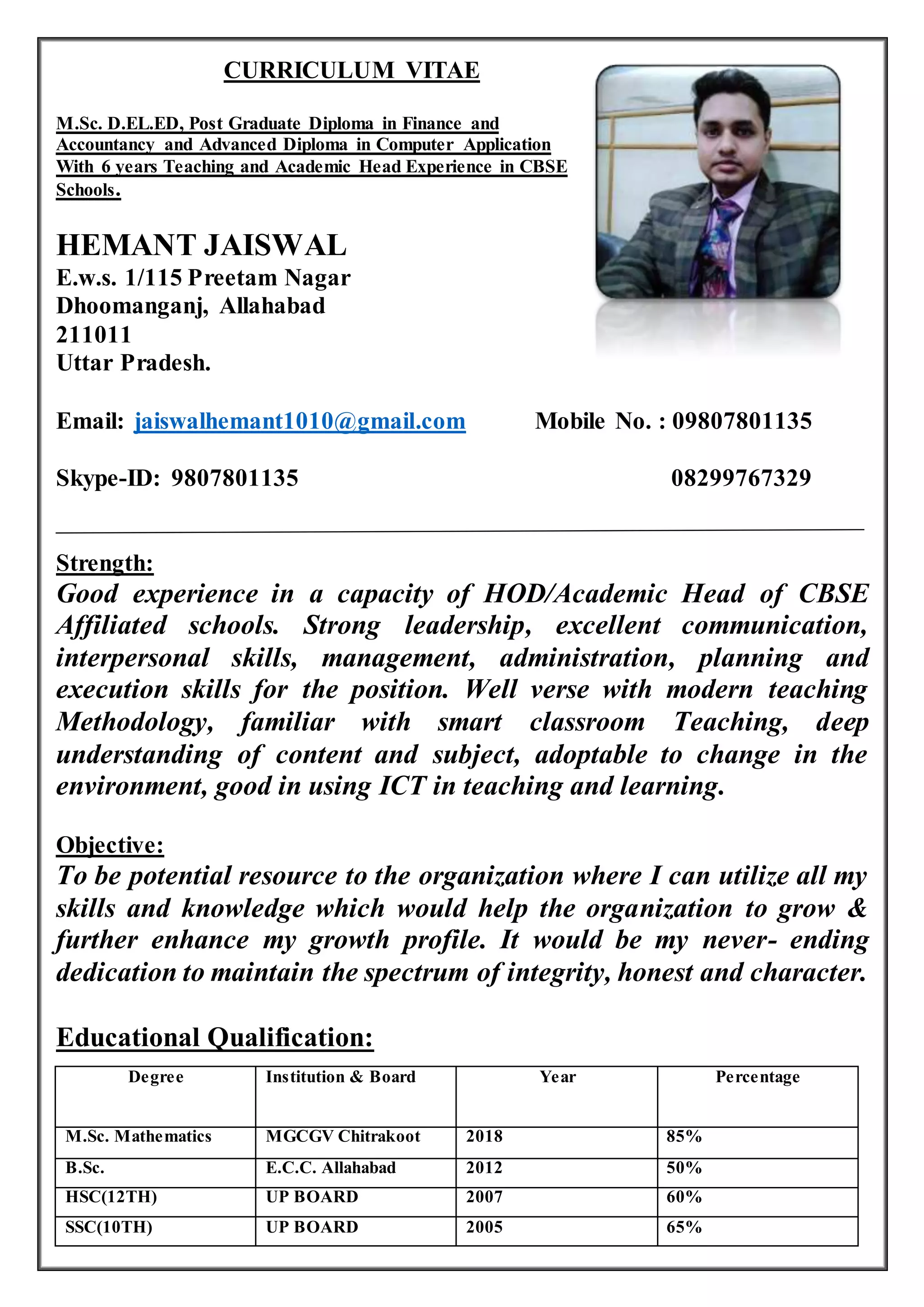 Curriculum vitae Hemant (RESUME) | DOCX