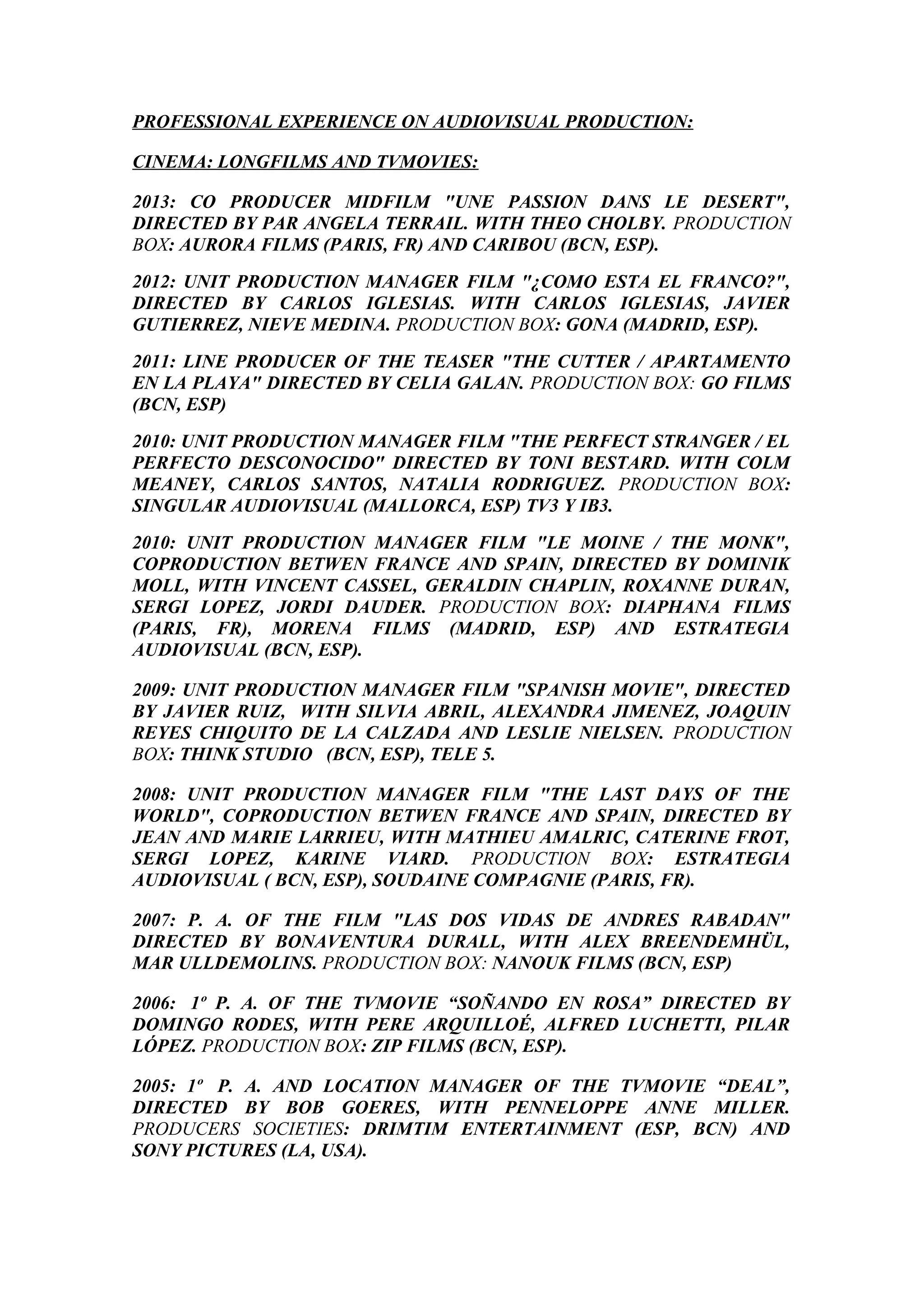 FREELANCE PRODUCER CV | DOC | Video Production | Content Production