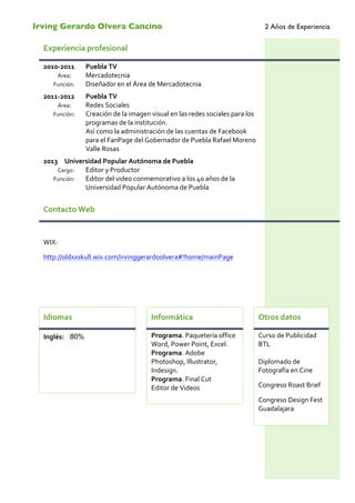 Curriculum vitae irving gerardo olvera cancino | PDF