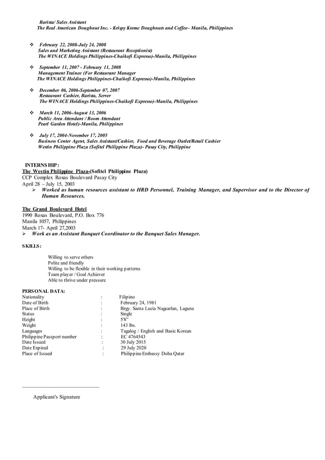 Curriculum vitae jayson ladra coligado | DOCX | Bars & Restaurants | Attractions