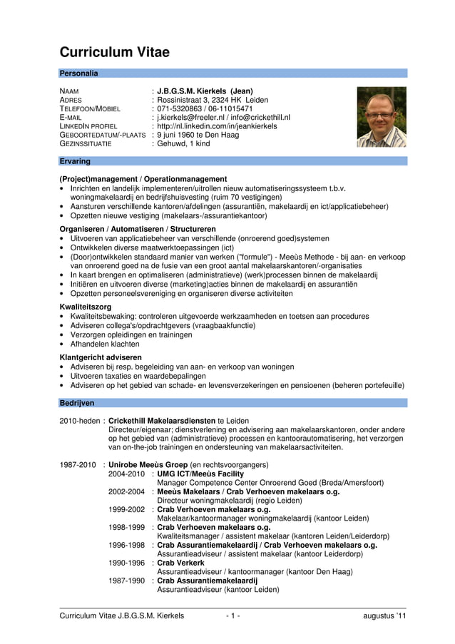 Curriculum vitae jean kierkels (08 2011) | PDF | Business | Business and Finance