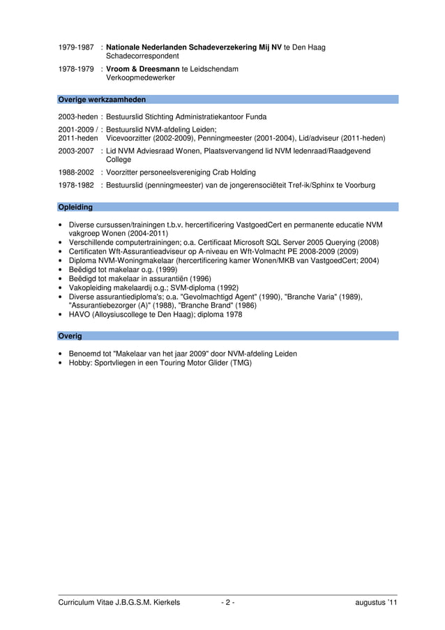 Curriculum vitae jean kierkels (08 2011) | PDF | Business | Business and Finance