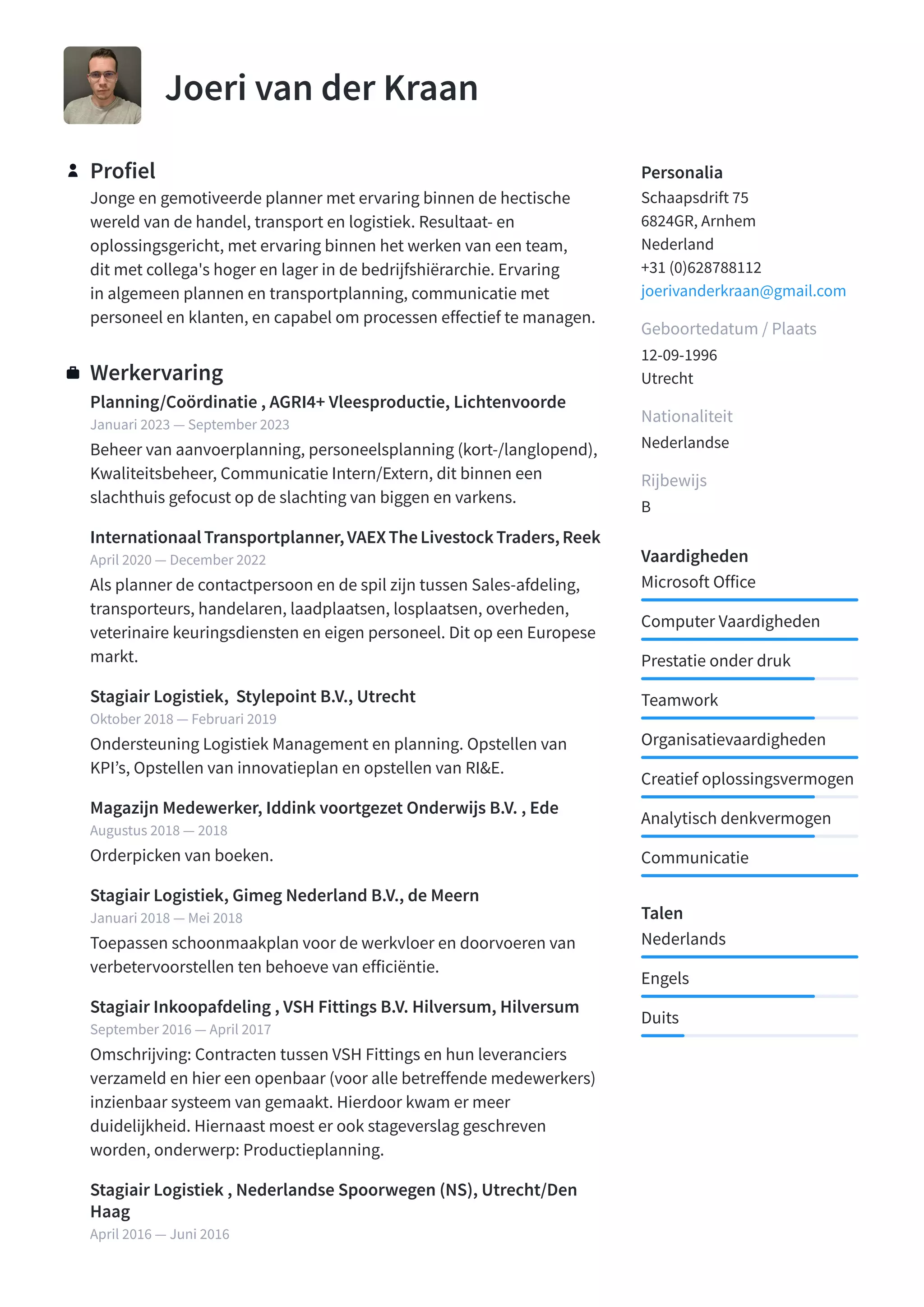 Curriculum Vitae Joeri van der Kraan | PDF | Logistics | Business