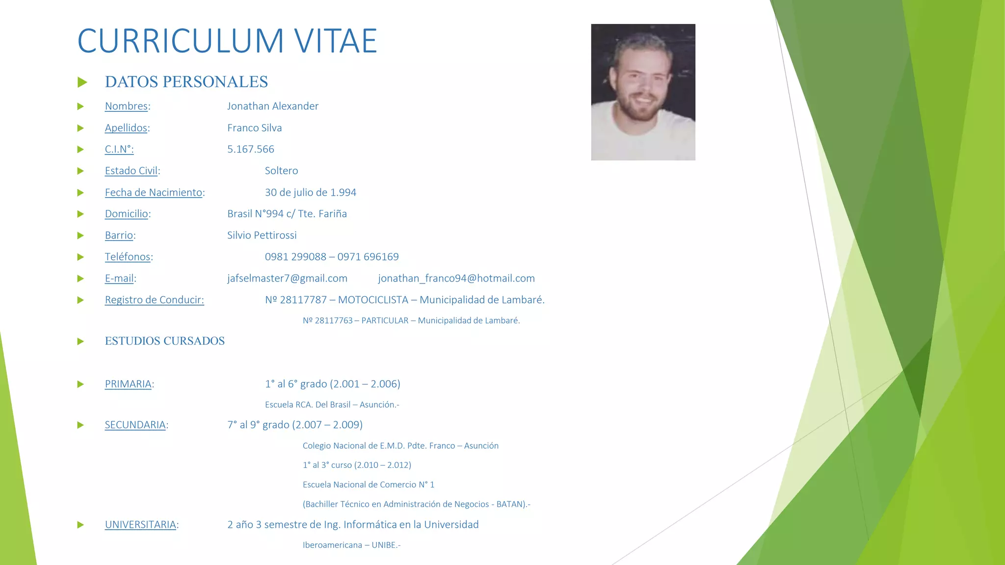 Curriculum vitae Jonathan Franco | PPTX