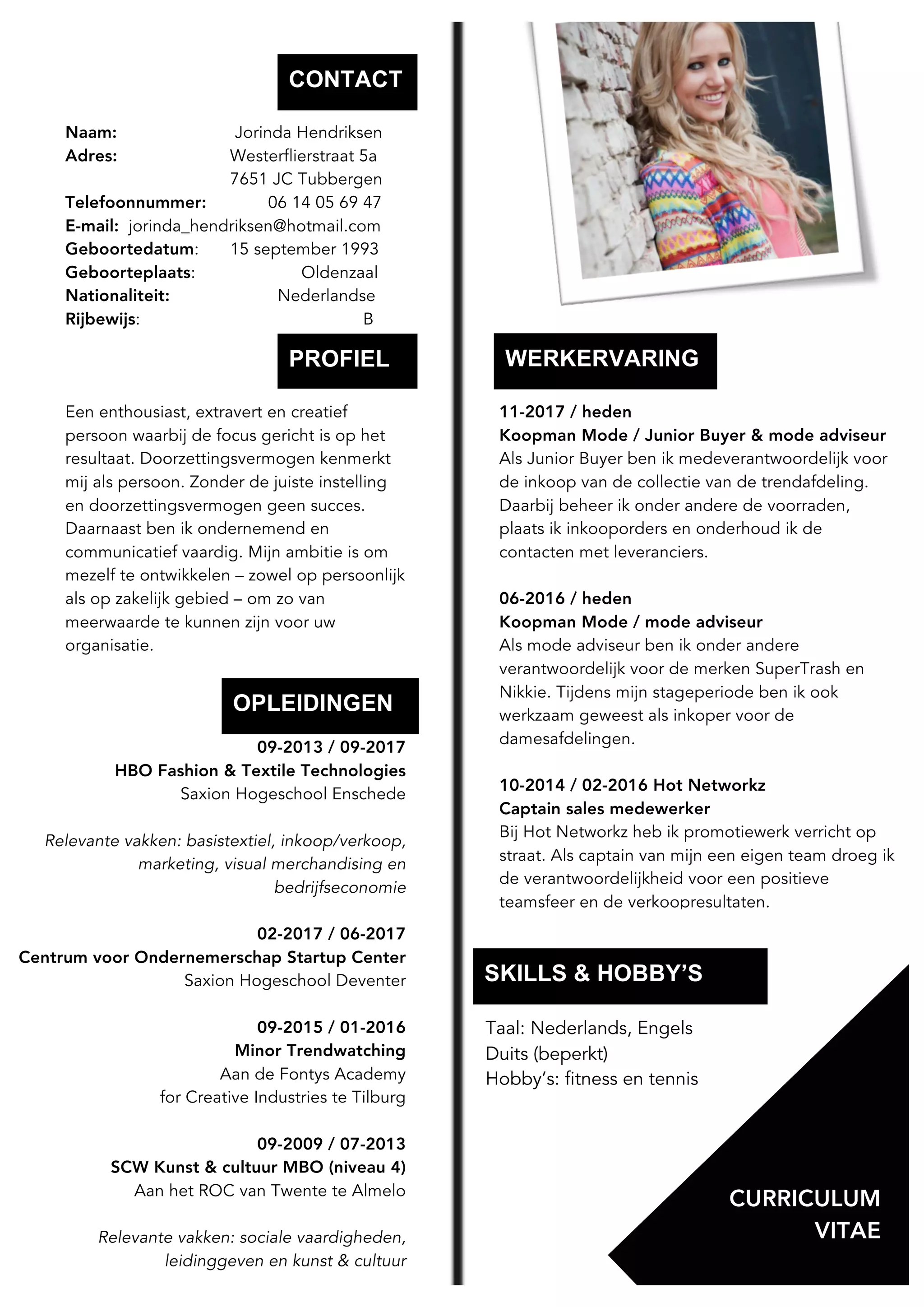Curriculum Vitae jorinda hendriksen | PDF | Business | Business and Finance