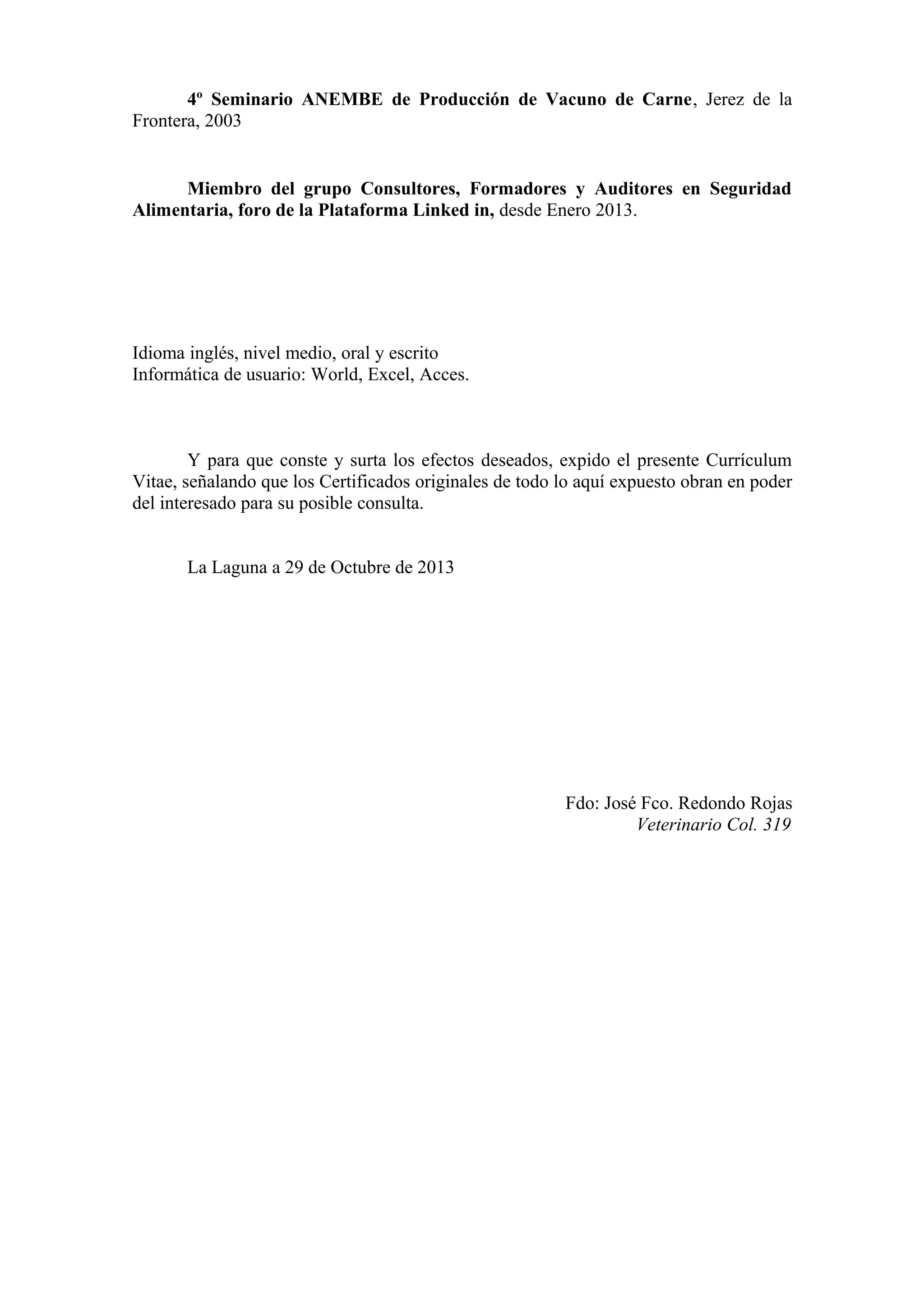 Curriculum vitae jose redondo | DOC