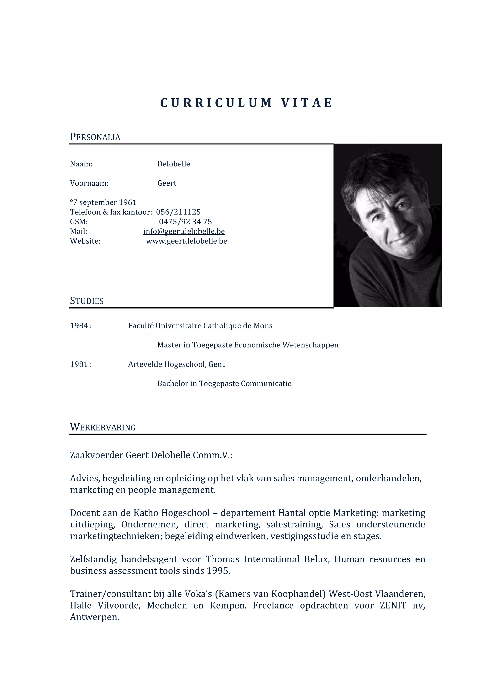 Curriculum Vitae Geert Delobelle | DOCX | Business | Business and Finance