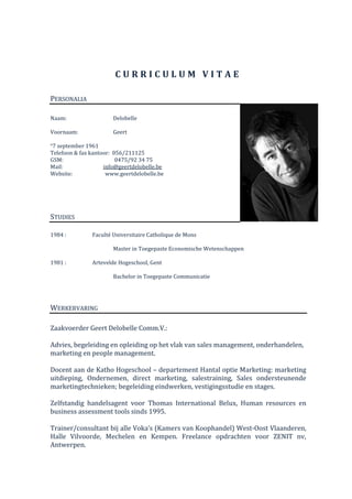 Curriculum Vitae Geert Delobelle | DOCX | Business | Business and Finance
