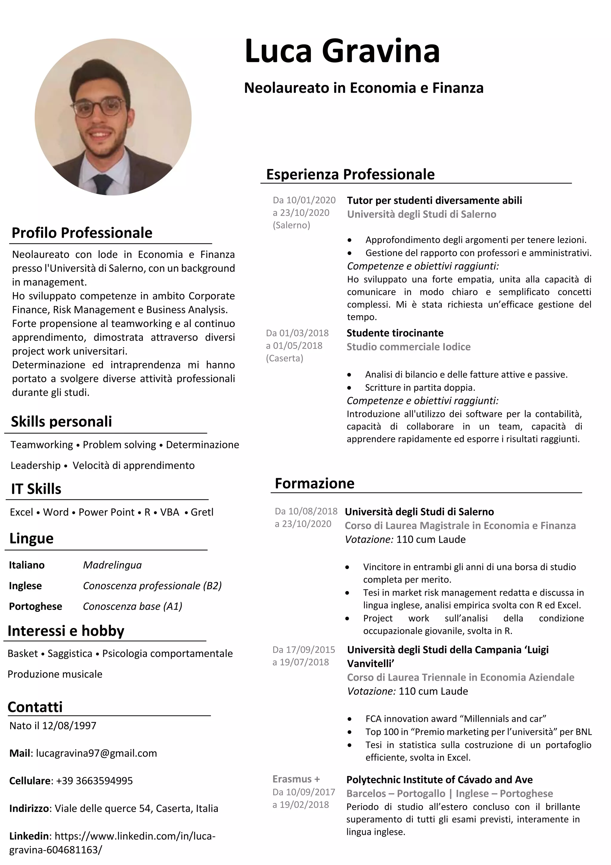 Curriculum vitae luca gravina | PDF