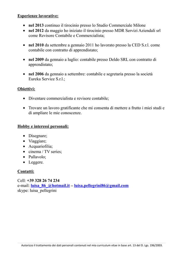 Curriculum vitae luisa pellegrini | PDF