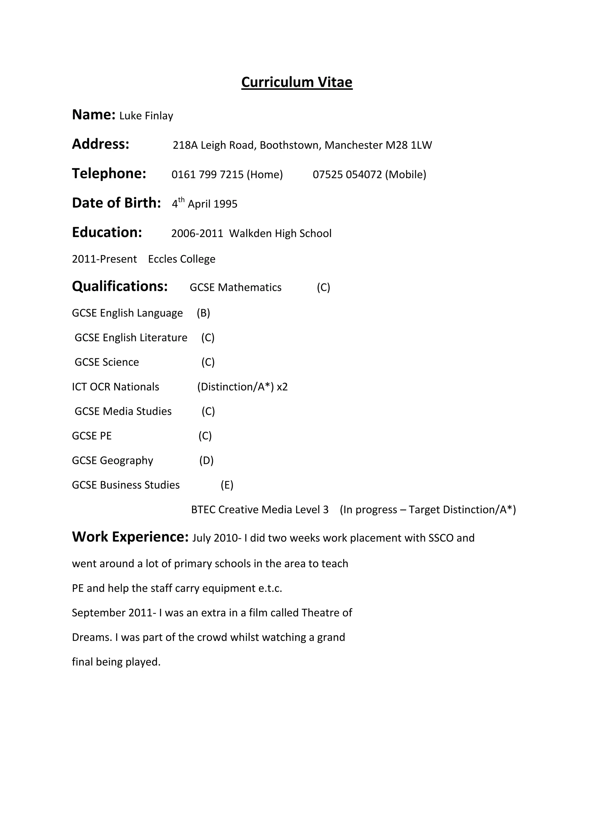 Curriculum vitae luke finlay | PDF