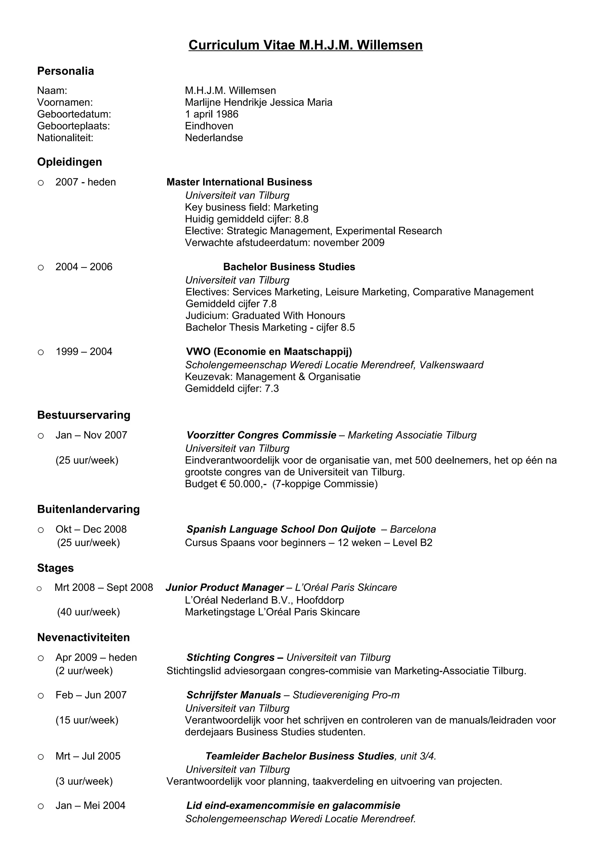 Curriculum Vitae Marlijne Willemsen | DOC