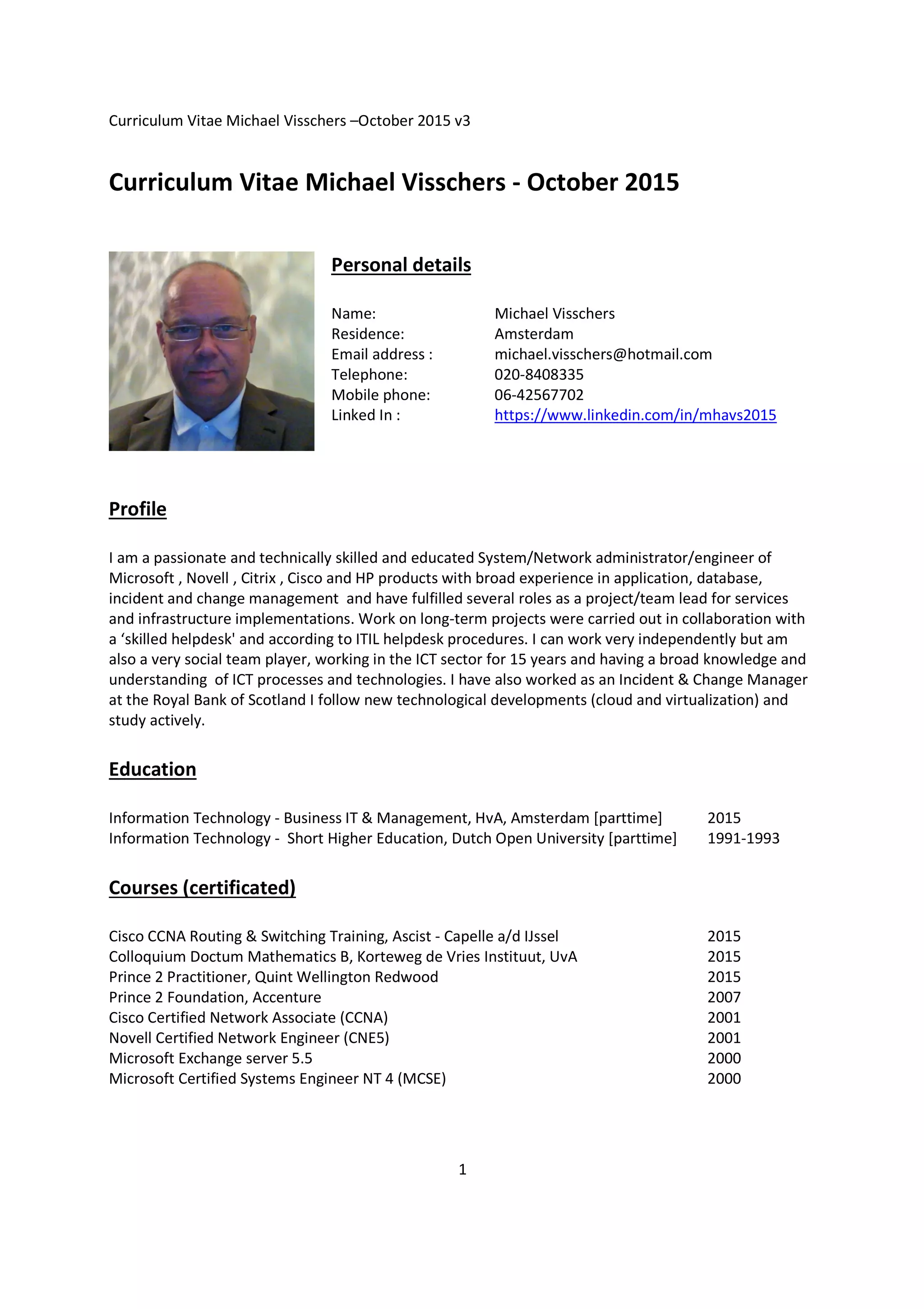 Curriculum Vitae Michael Visschers-January 2016 v1 NED | PDF