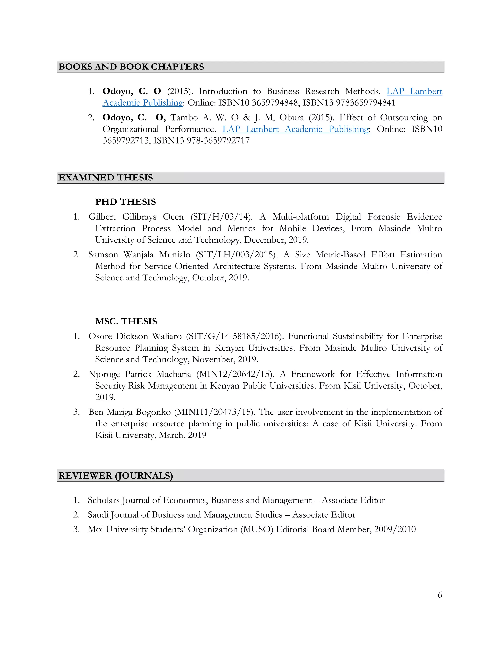Curriculum vitae Dr. Collins Otieno Odoyo | PDF
