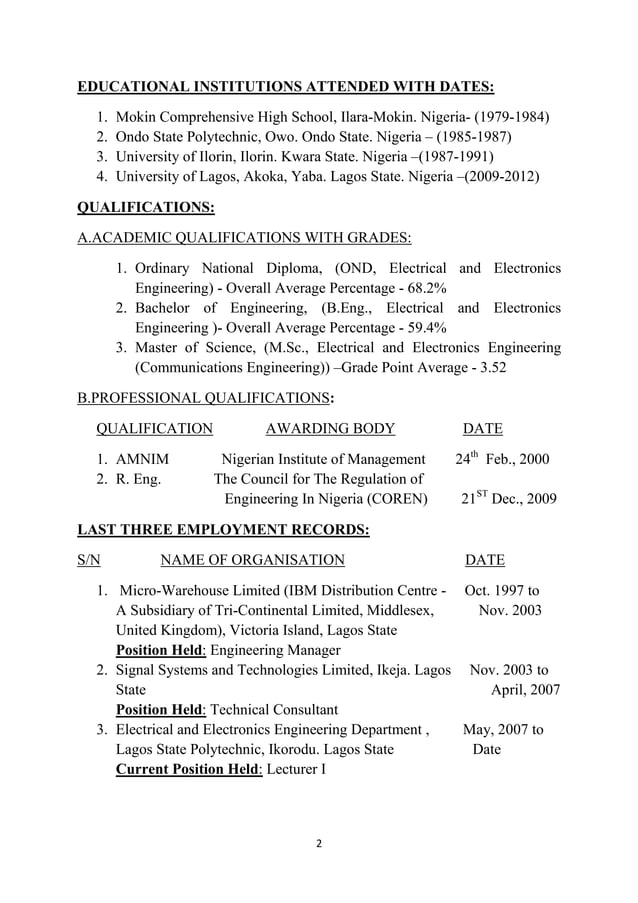 Curriculum vitae of adaramola laspotech-a2 | PDF