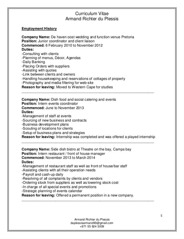 Curriculum Vitae of Armand Richter du Plessis