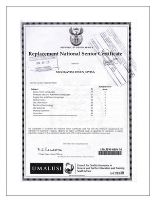 Curriculum vitae of muzikayise owen joyisa | PDF