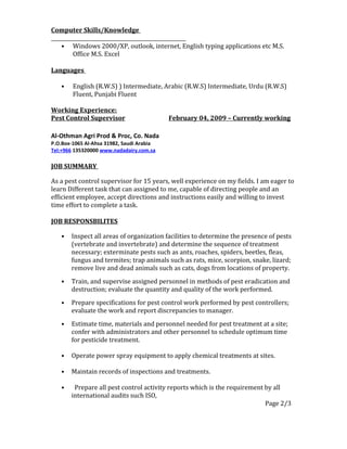 Pest Control Professional CV, | PDF