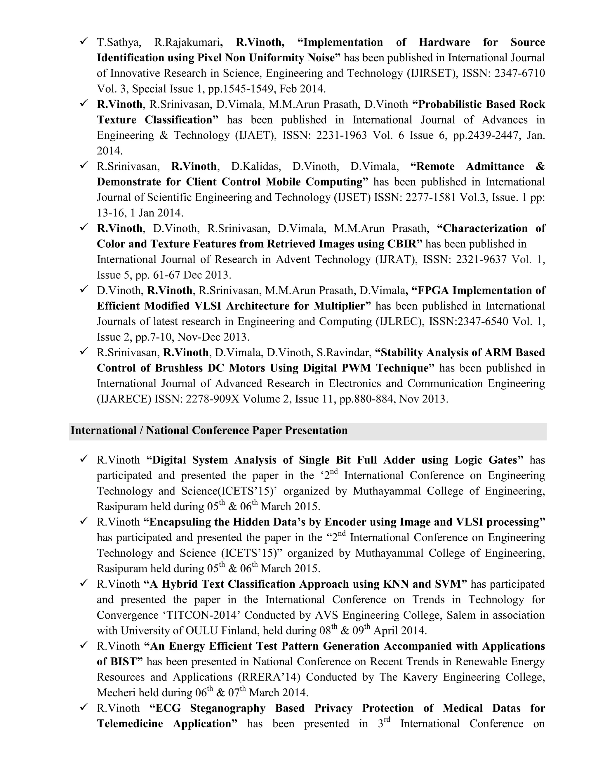 Curriculum vitae r.vinoth | PDF