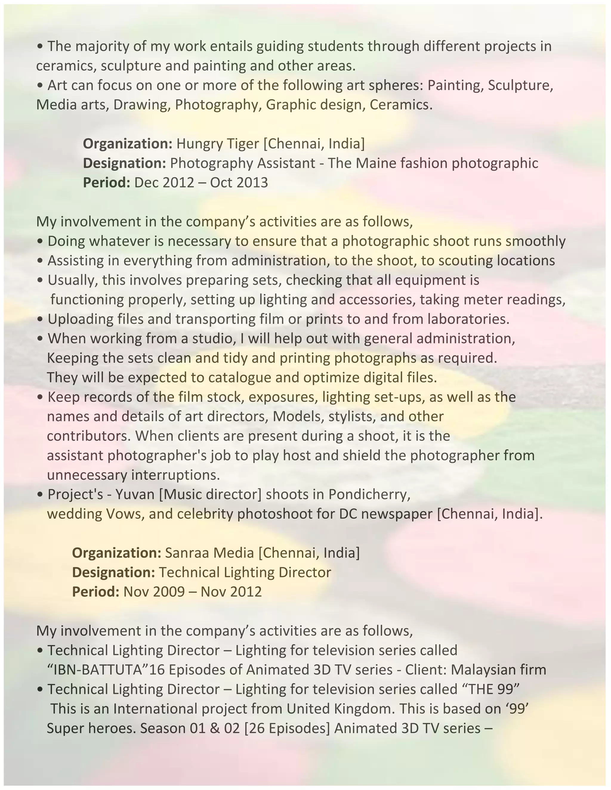 Curriculum vitae ranjith | PDF | Photography | Arts and Crafts