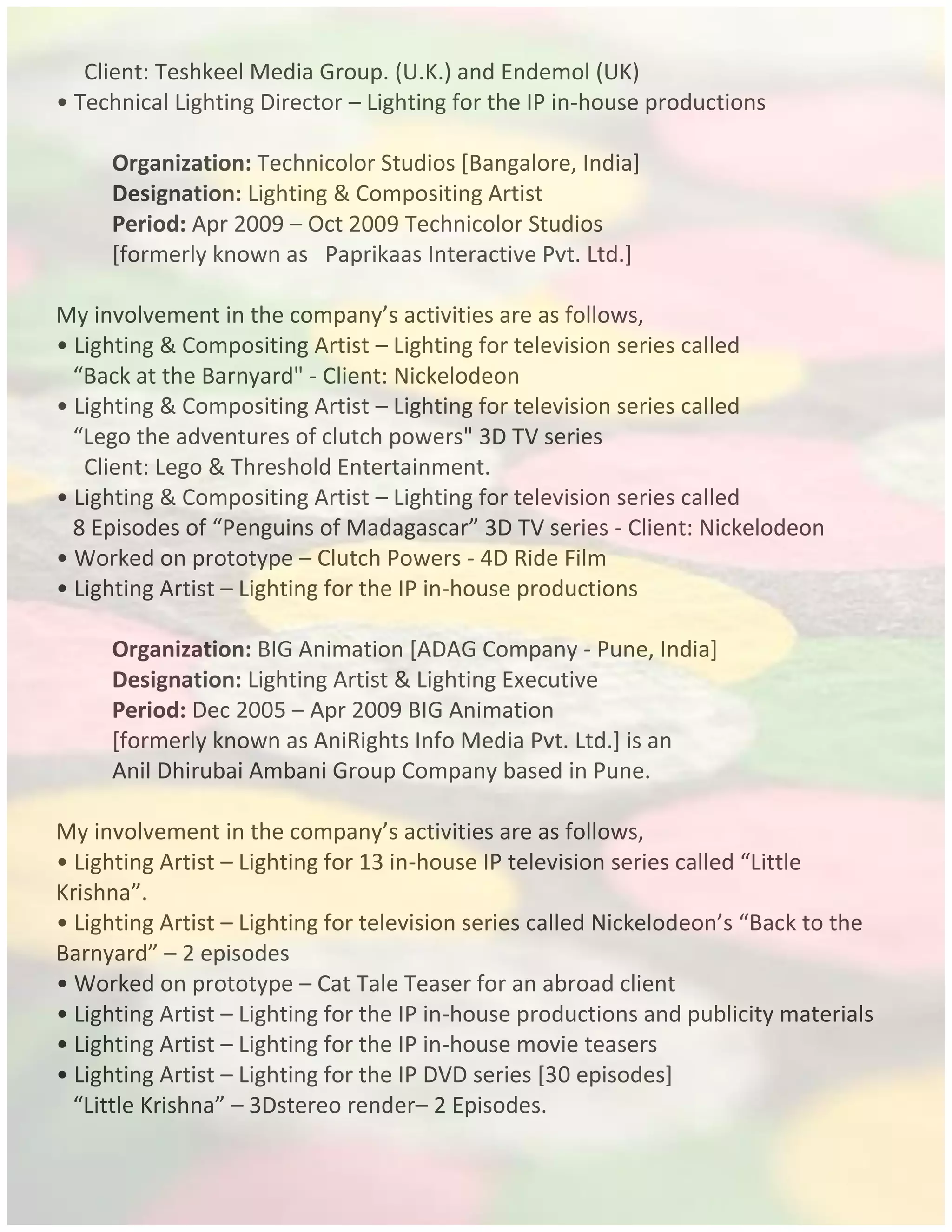 Curriculum vitae ranjith | PDF | Photography | Arts and Crafts