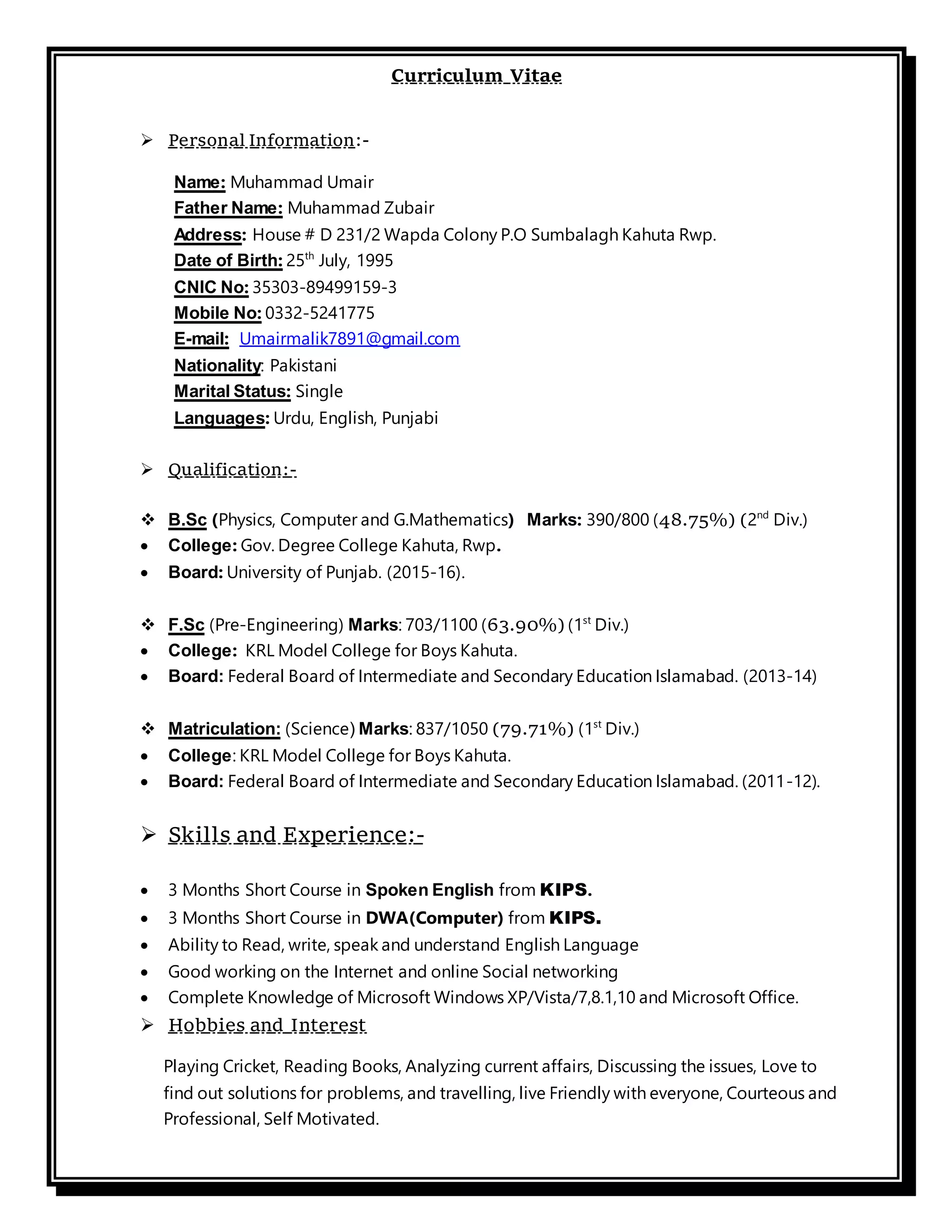 CV Format Sample | DOCX