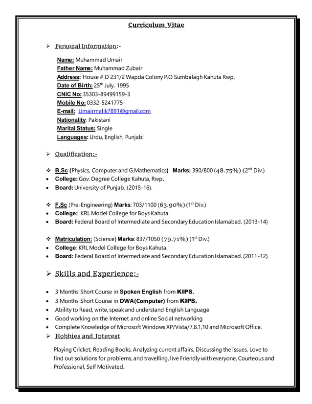 CV Format Sample | DOCX