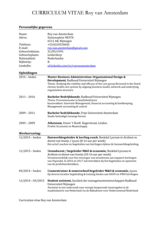 Curriculum vitae roy van amsterdam | PDF