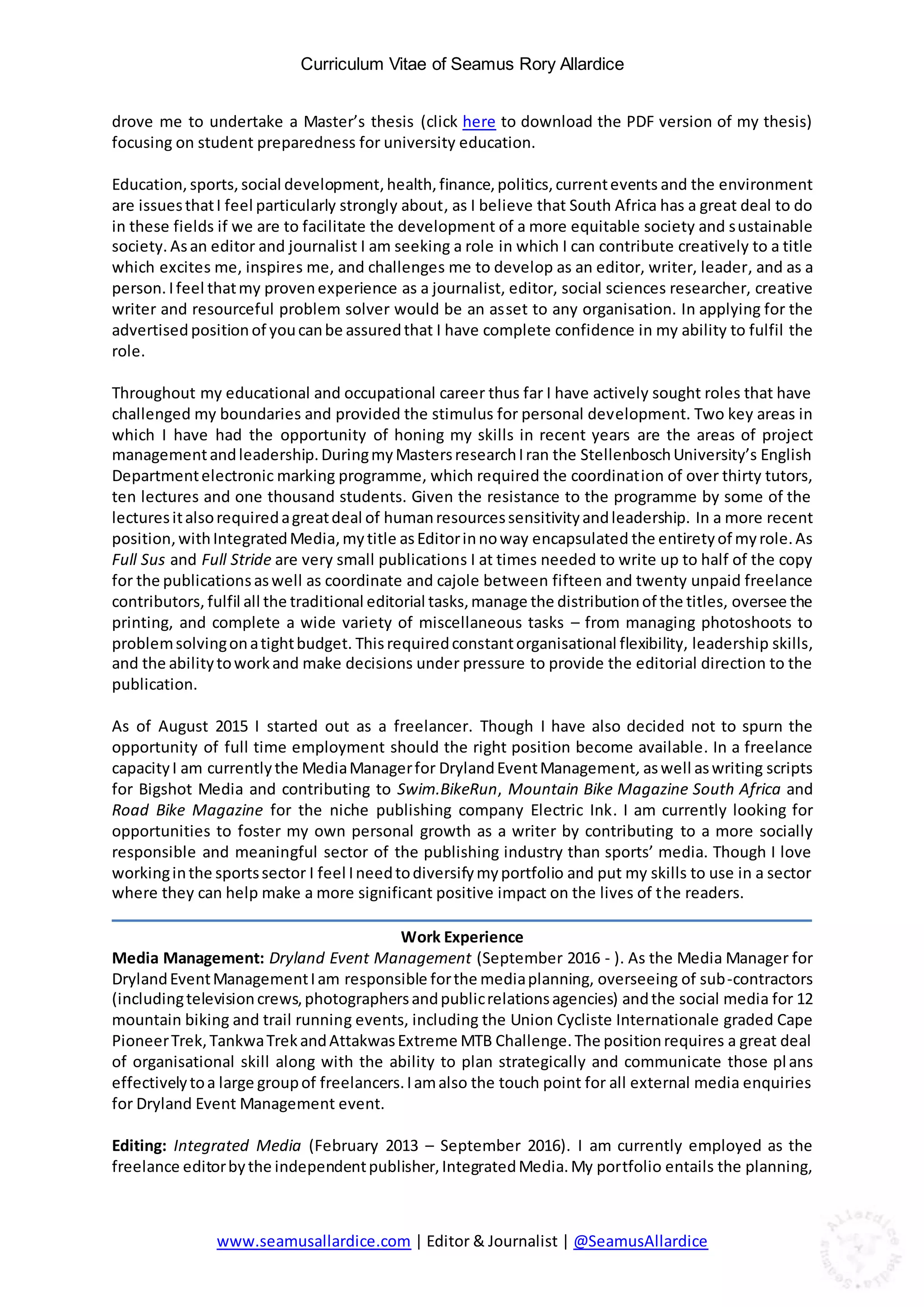 Curriculum Vitae of S.Allardice | DOCX