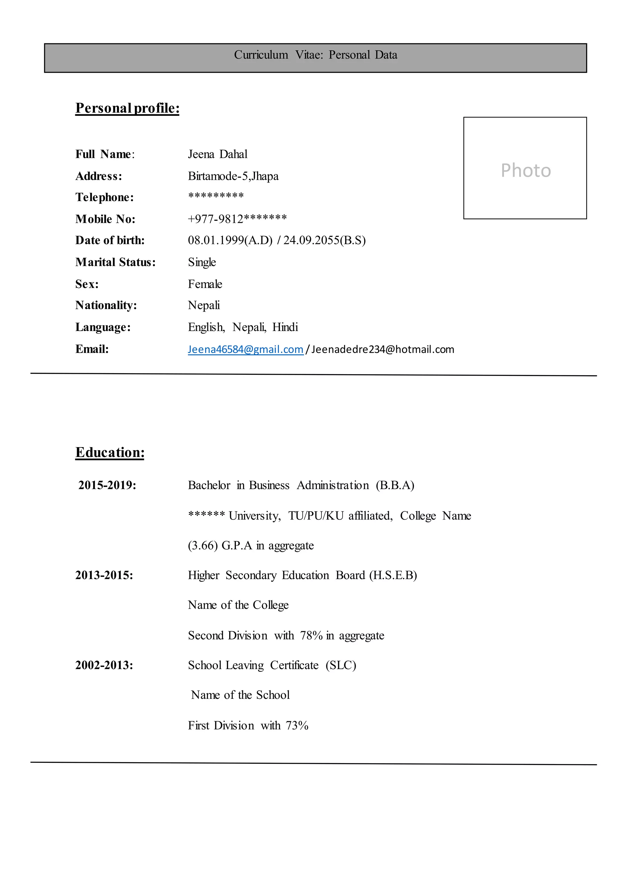 Curriculum vitae sample | PDF