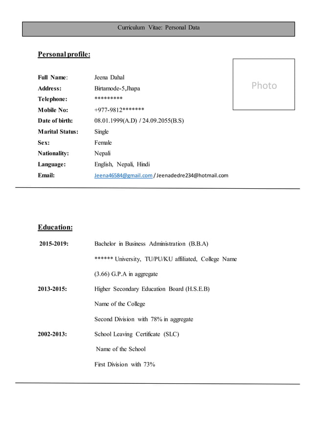 Curriculum vitae sample | PDF