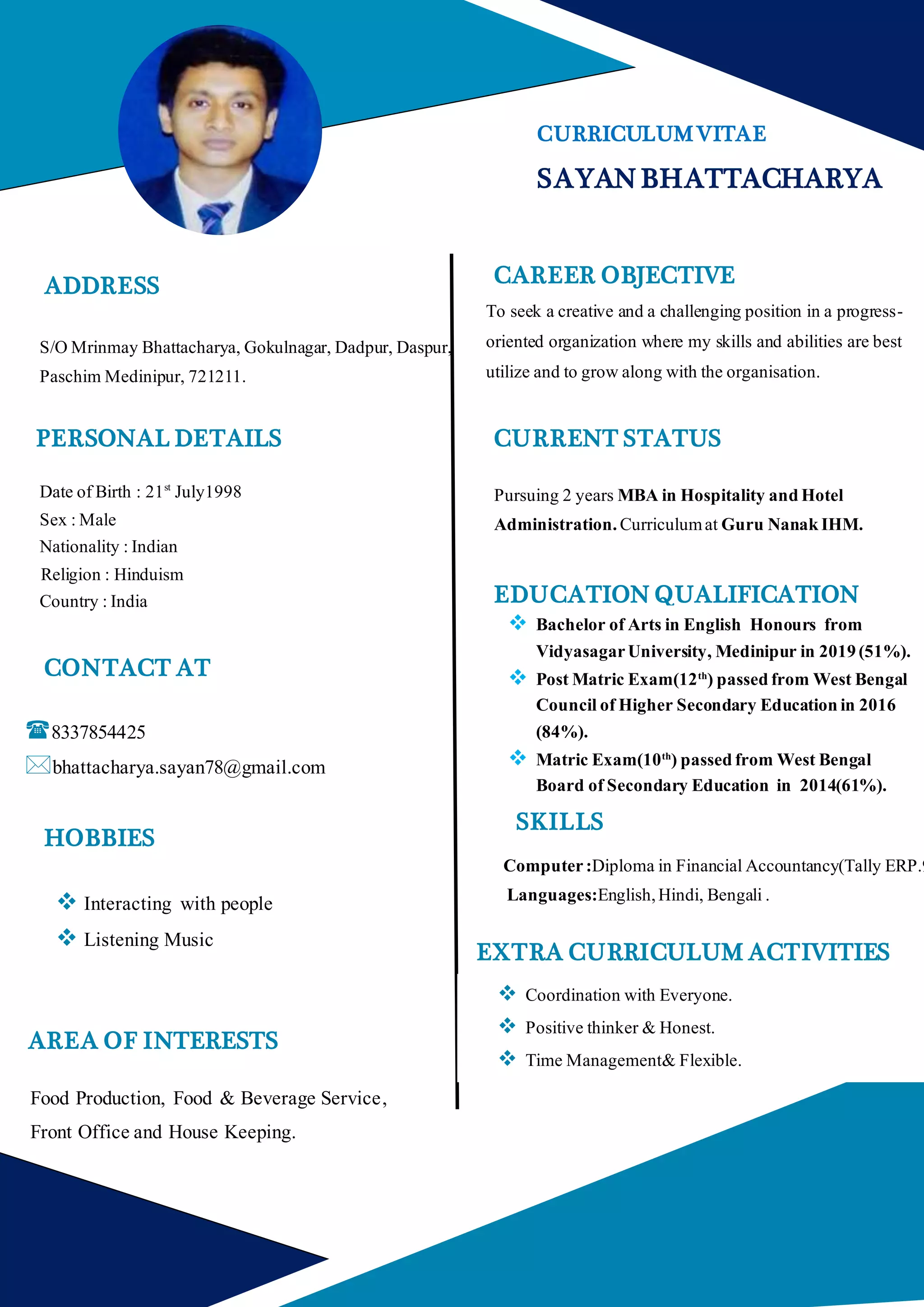 Curriculum vitae sayan bhattacharya | DOCX
